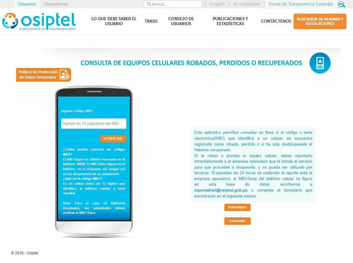 OSIPTEL IMEI - Calculadoras
